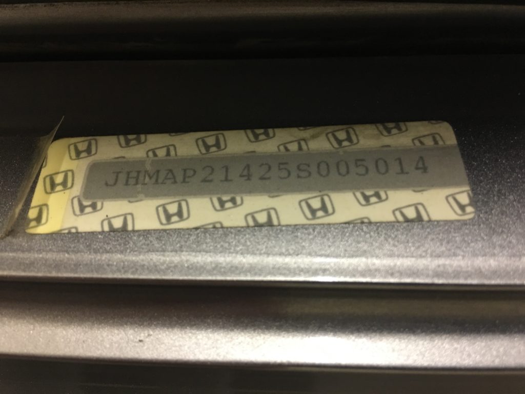 2005 Honda S2000 (5014) VIN Tags & Paint Meter Results | Sterling Sackey